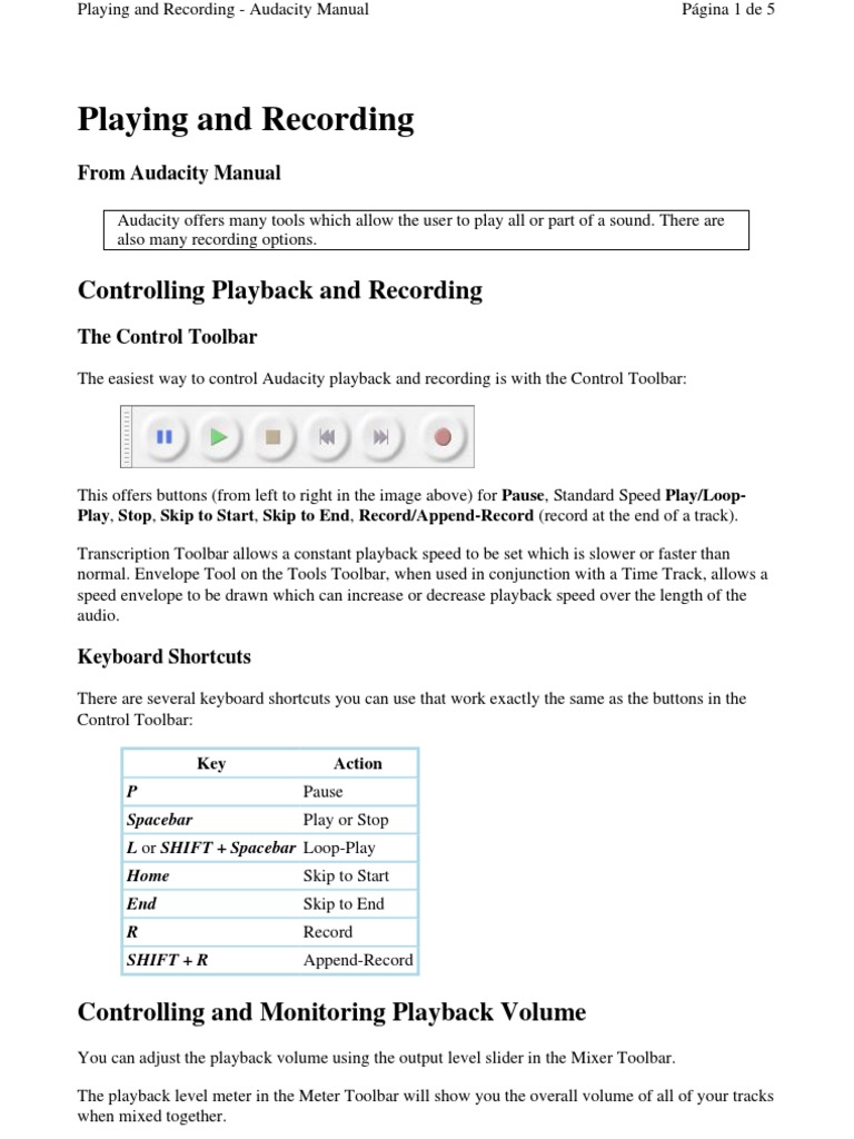 Audacity | PDF | Computer Keyboard | Keyboard Shortcut