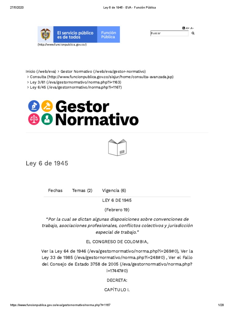 Ley 6 de 1945 - EVA - Función Pública | PDF | Salario | Pensión
