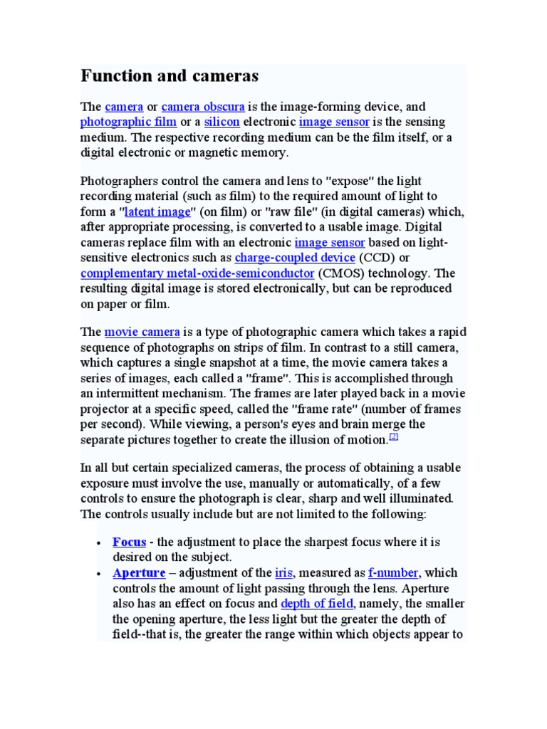 Function and Cameras | PDF | Camera | Exposure (Photography)