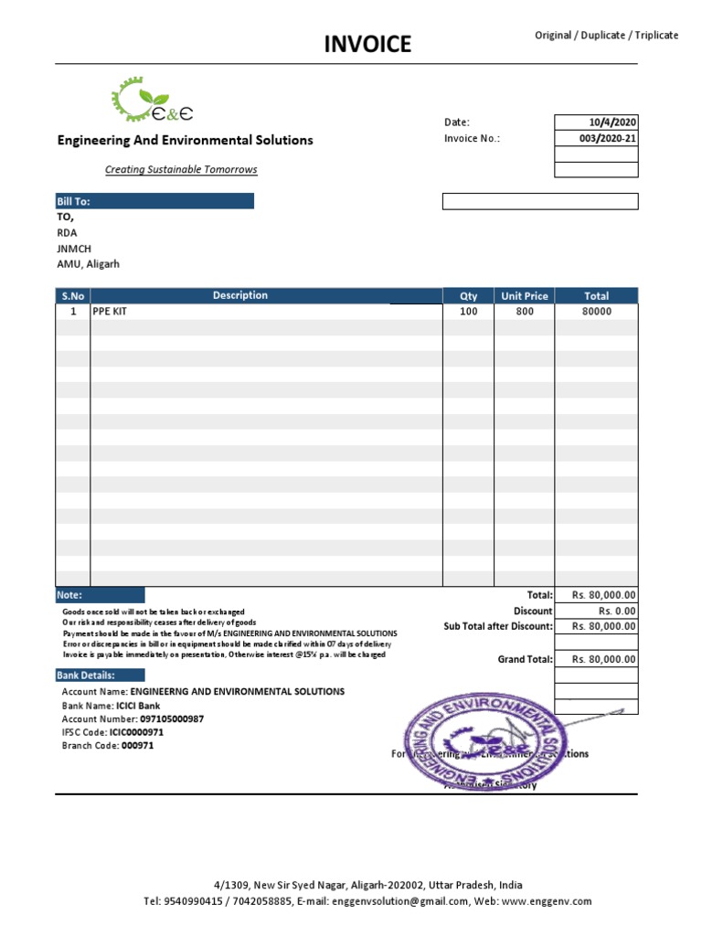 Invoice: Engineering and Environmental Solutions | Download Free PDF ...