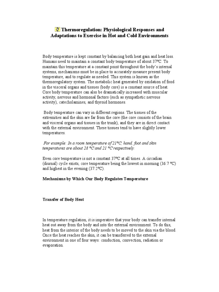 Thermoregulation: Physiological Responses and Adaptations To Exercise ...