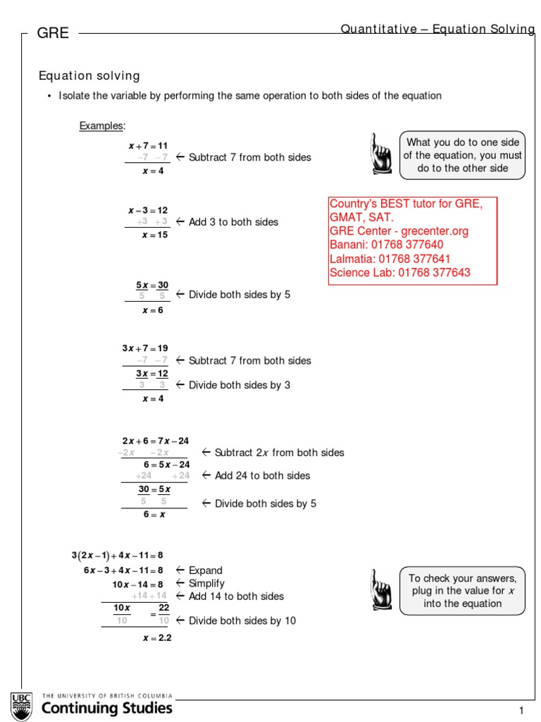Equation Solving Refresher E | PDF | Graduate Record Examinations ...