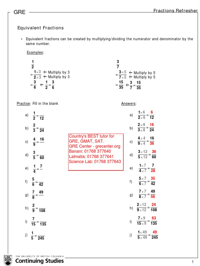 Fractions Refresher E | PDF | Fraction (Mathematics) | Arithmetic