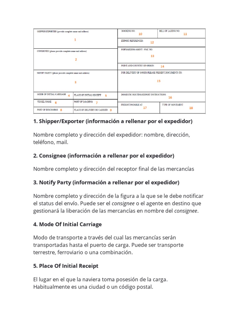 Shipper/Exporter (Información A Rellenar Por El Expedidor) | PDF ...