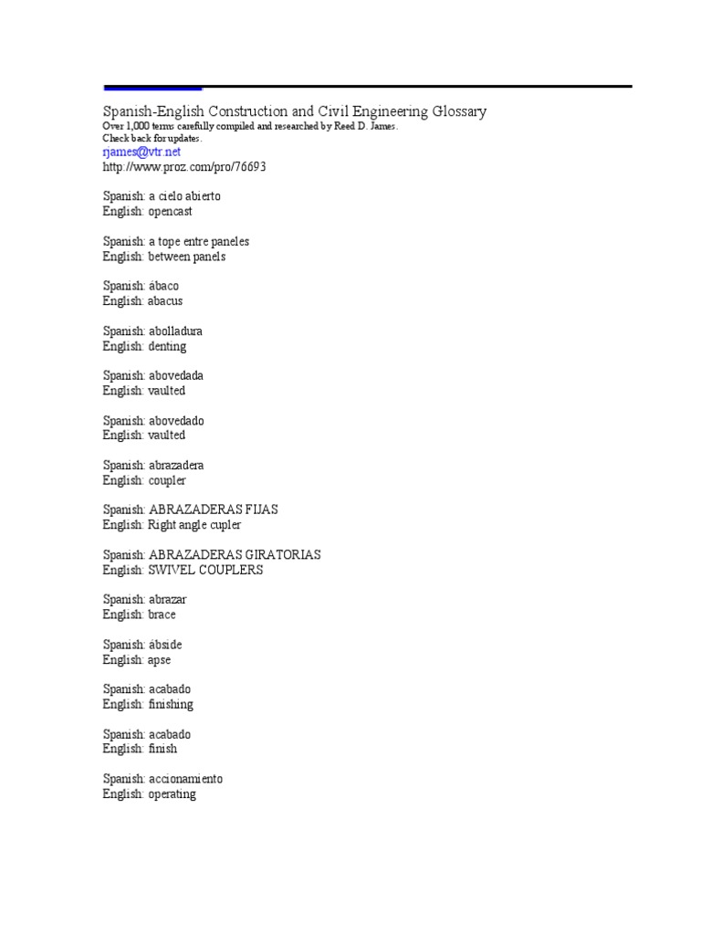 Spanish English Construction and Civil Engineering Glossary | PDF
