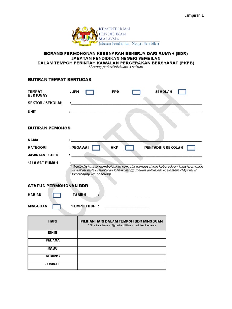 Lampiran 1 - Borang - Kebenaran - BDR - JPNS | PDF