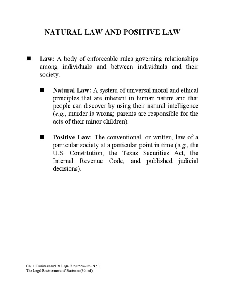 Natural Law and Positive Law: Law: A Body of Enforceable Rules ...