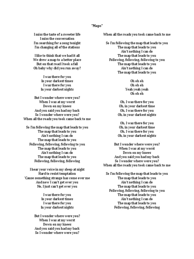 Maps Lyrics by Maroon 5 | PDF