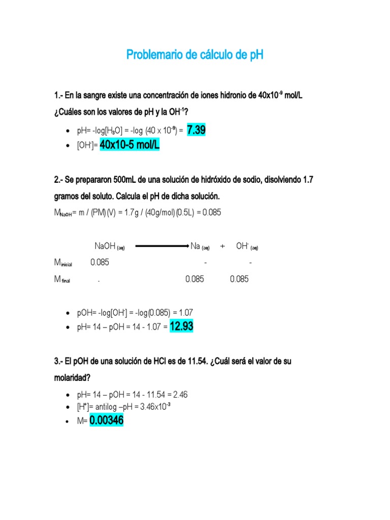 Problemario de Cálculo de PH | PDF