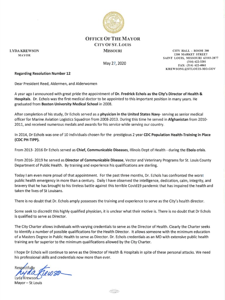 5-27-20 LTR To BD of Ald Re DR Echols | PDF