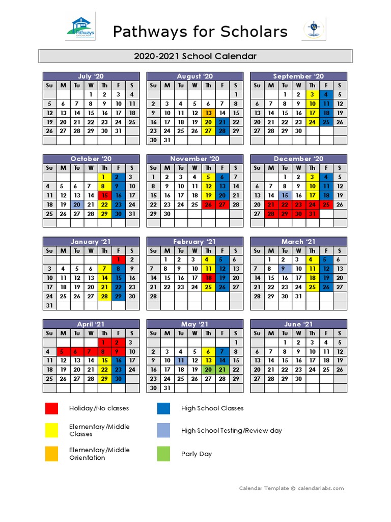 2020 2021 Pathways Calendar | PDF