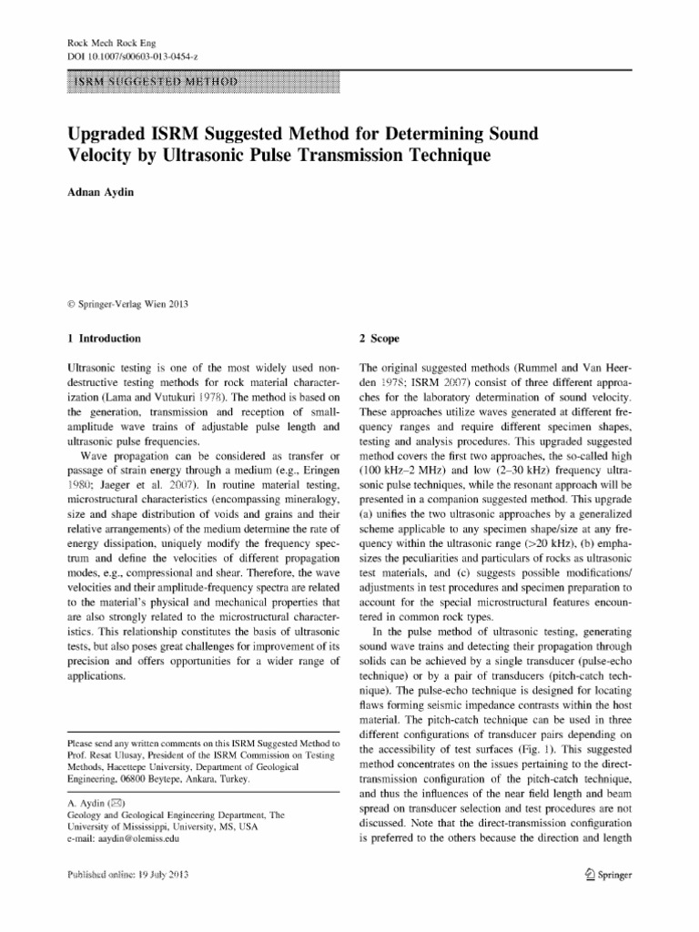 Ultrasonic ISRM Suggested Method PDF | PDF