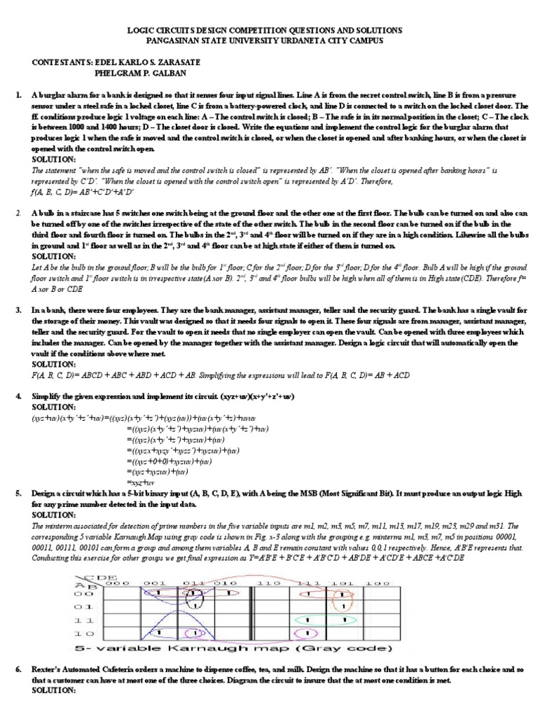 Logic Circuits Design Competition Questions And Solutions Pdf