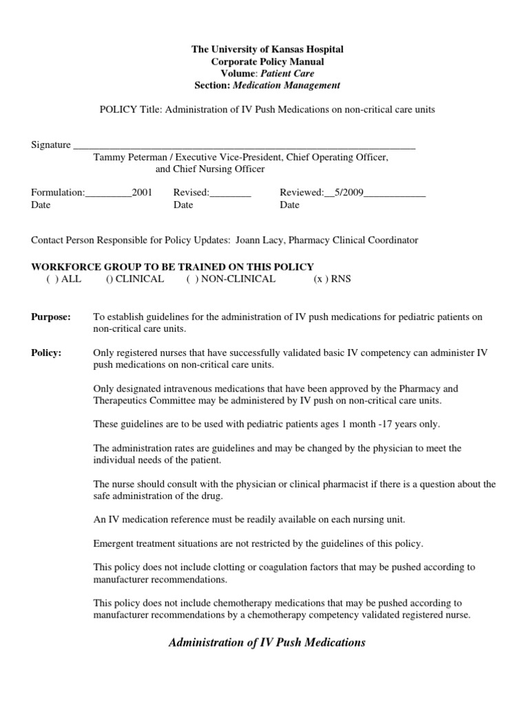 IV Push List Peds | Download Free PDF | Pharmacy | Intravenous Therapy