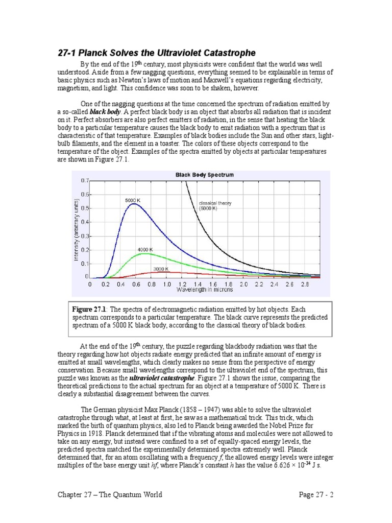 27-1 Planck Solves The Ultraviolet Catastrophe: Chapter 27 - The ...