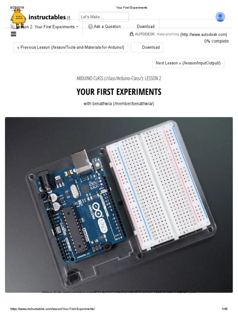 Your First Experiments Arduino Class Classarduino Class Lesson 2 Pdf Arduino 5082