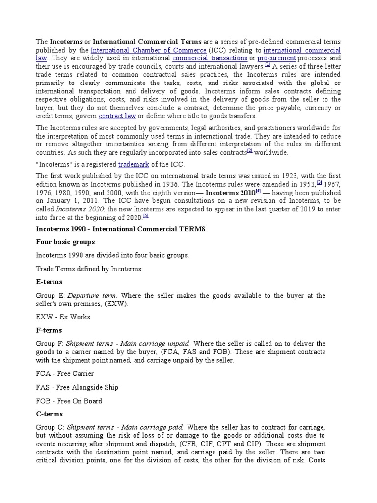 International Chamber of Commerce International Commercial Law ...