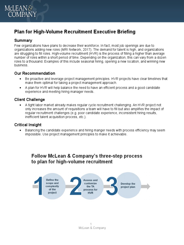 Plan For High-Volume Recruitment Executive Briefing | PDF | Project ...