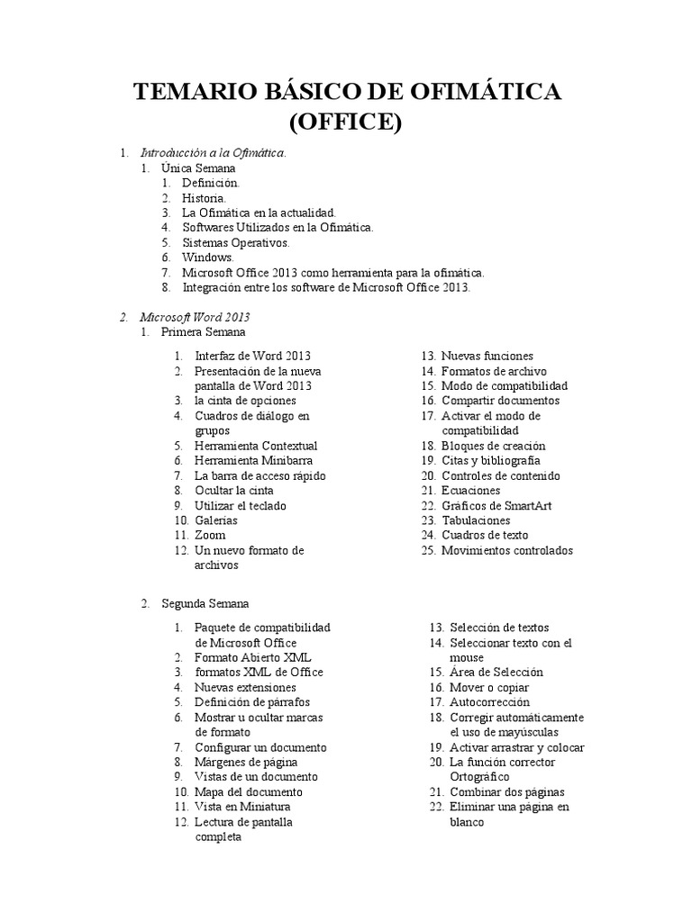 Temario de Ofimatica Basico | Descargar gratis PDF | Hoja de cálculo | Microsoft PowerPoint