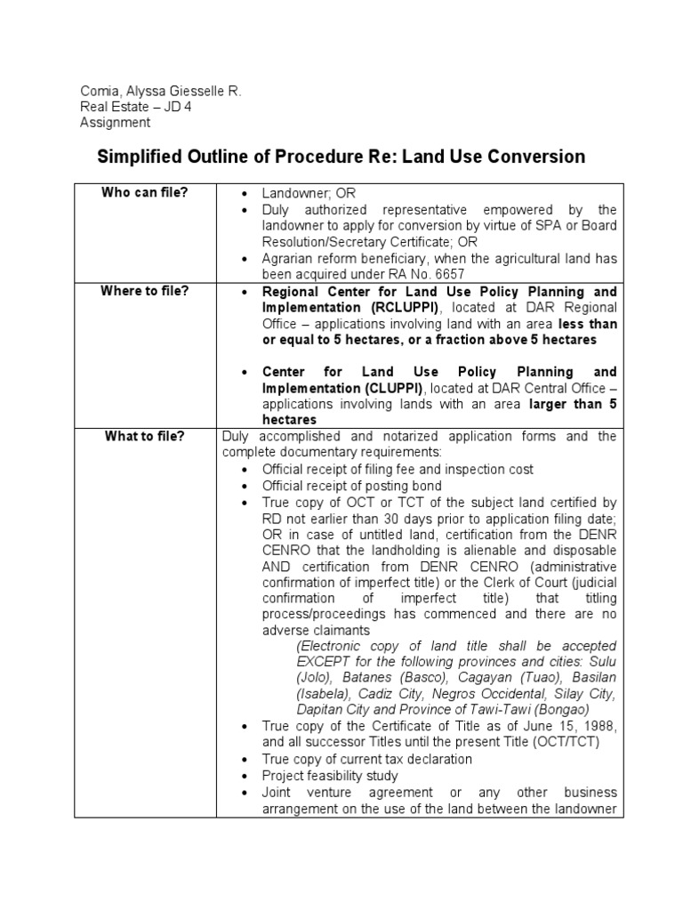 Simplified Outline of Procedure Re: Land Use Conversion: Who Can File? | PDF | Appeal | Social ...
