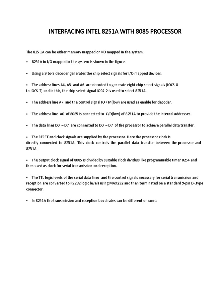 Interfacing Intel 8251A With 8085 Processor PDF | PDF