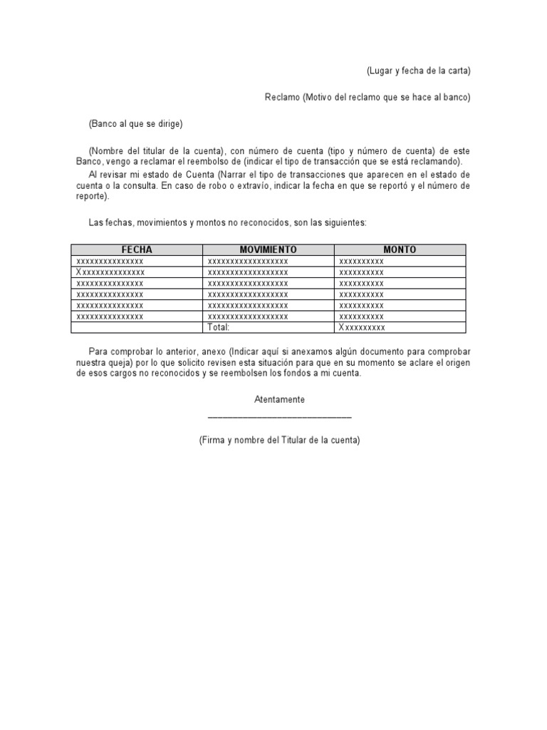 Modelo de Carta de Reclamo Al Banco en Word - Odt | PDF | Business