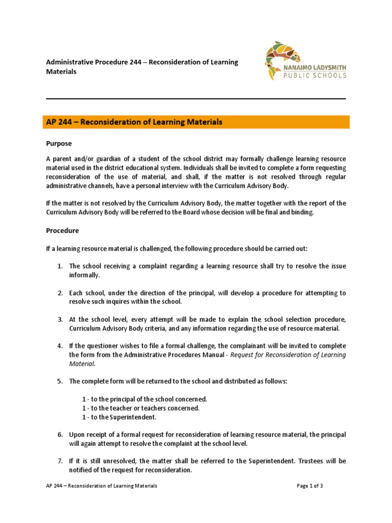 Learning Materials Reconsideration Process | PDF | Learning | Curriculum