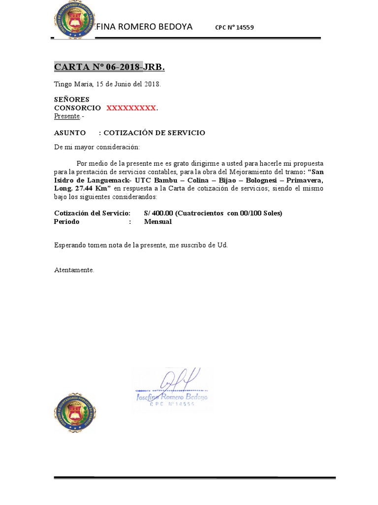 Carta Proforma Josefina | PDF