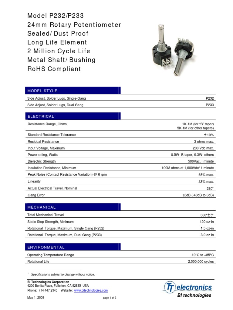 Potentiometer Datasheet PDF | PDF | Electrical Resistance And ...