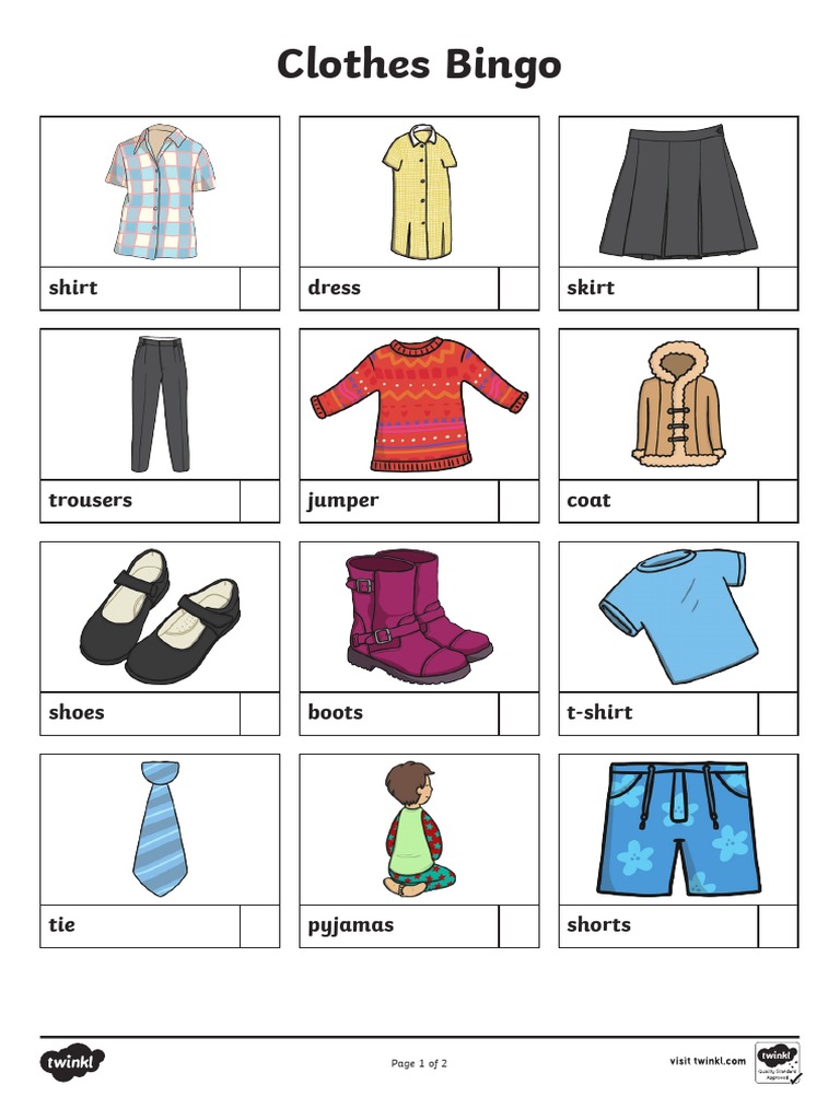 Printable Clothes Bingo Template | PDF