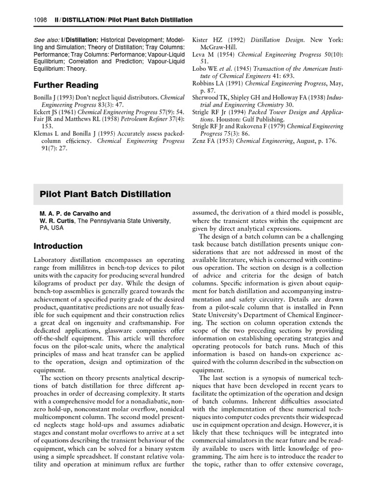 Pilot Plant Batch Distillation | PDF | Distillation | Applied And ...