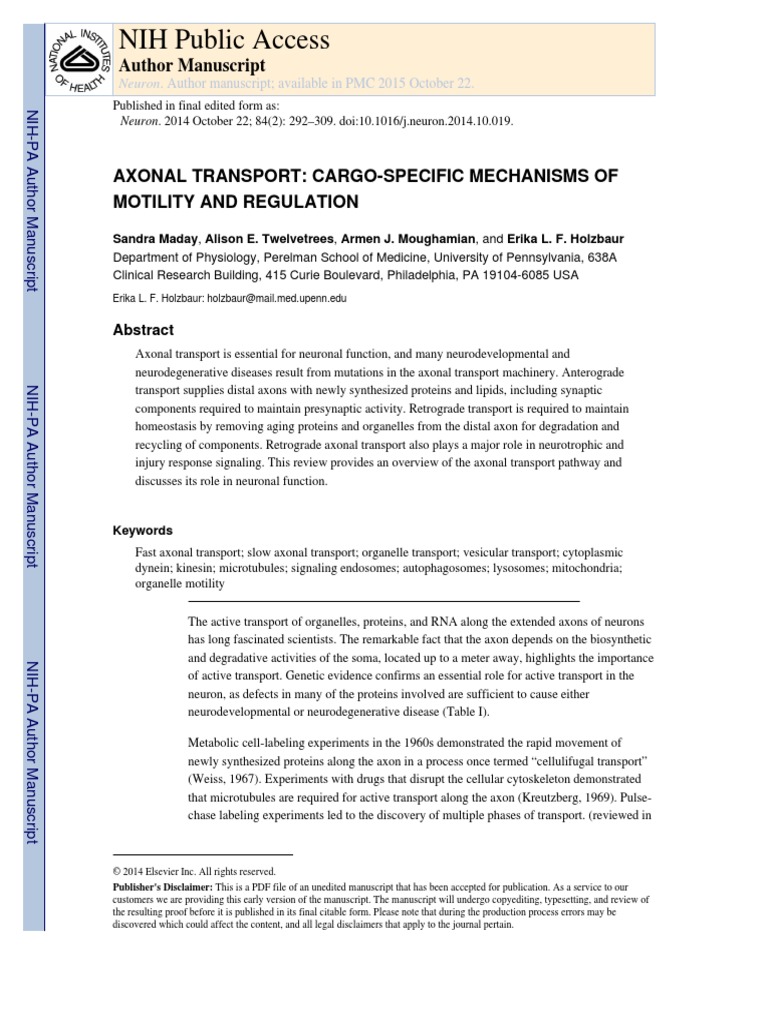 Axonal Transport (Neuron 2014) | PDF | Microtubule | Axon