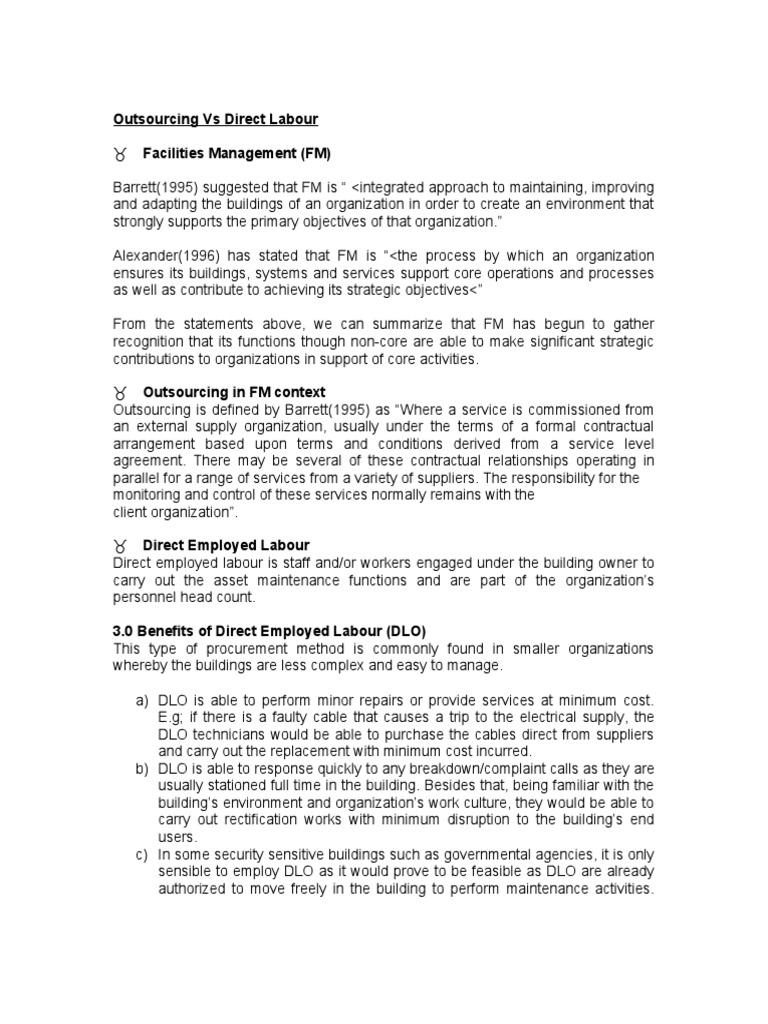 Outsourcing vs Direct Labour in FM | PDF | Outsourcing | Service Level ...