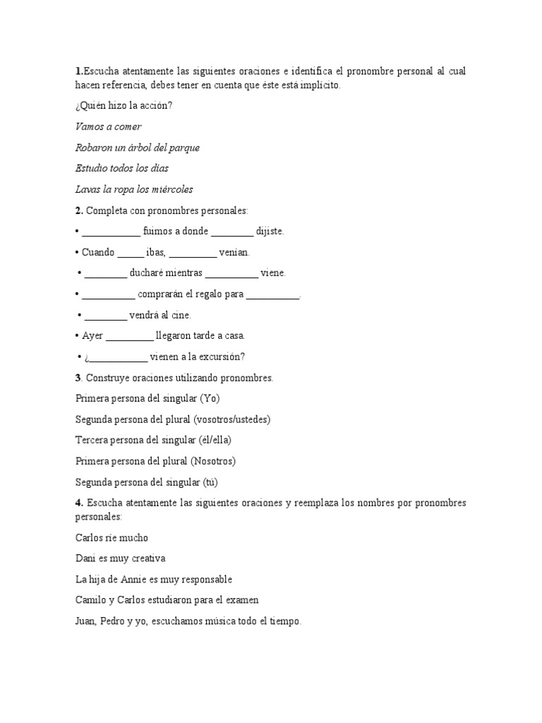 Actividad Pronombres Personales | PDF | Libros para adolescentes
