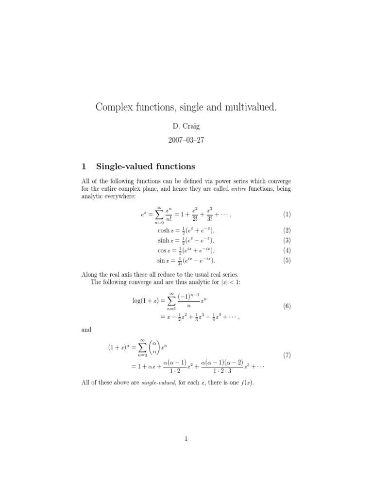 Complex Functions, Single and Multivalued | PDF | Logarithm | Mathematical Objects