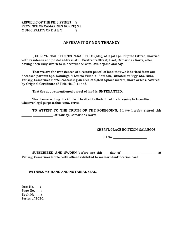 Affidavit of Non Tenancy | PDF