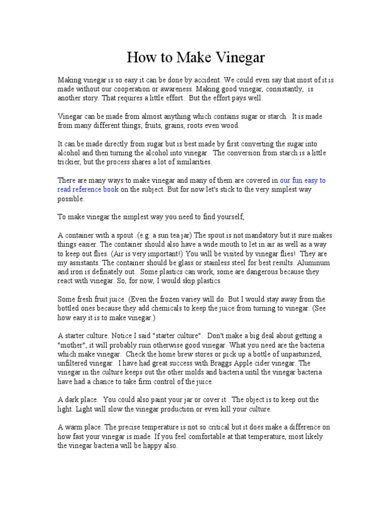 How To Make Vinegar | PDF | Vinegar | Beverages