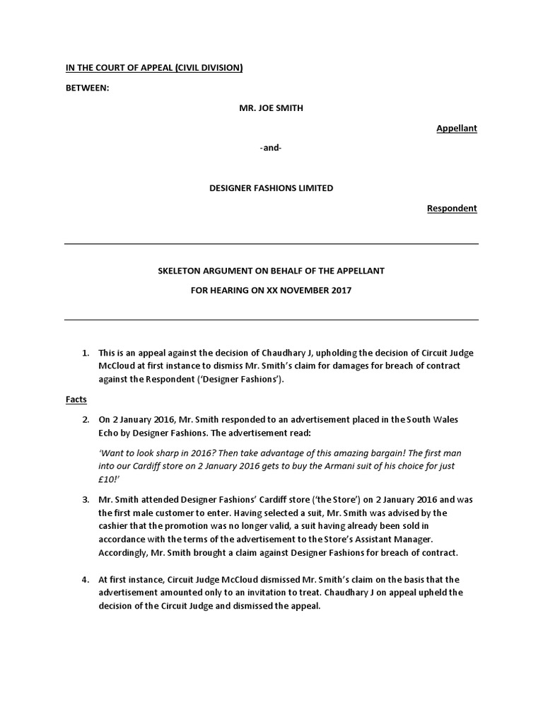 Mooting Workshop - Skeleton Argument | PDF