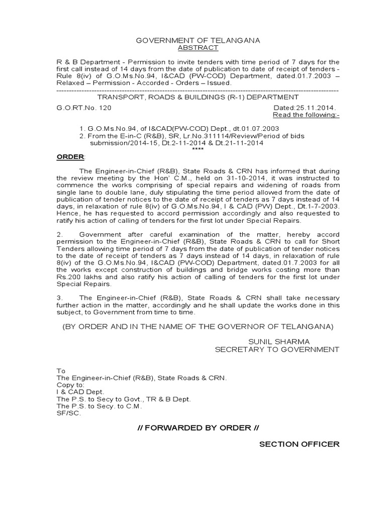 Government of Telangana: Order | PDF | Government