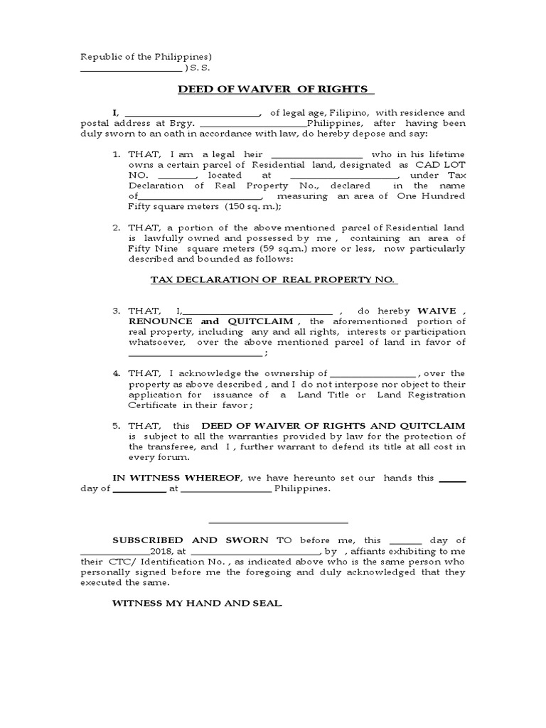 Deed of Waiver of Rights | PDF
