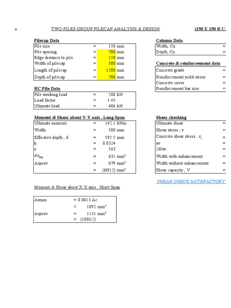 (150 X 150 R.C. SQ. PILE) Pilecap Data Column Data: Shear Check ...