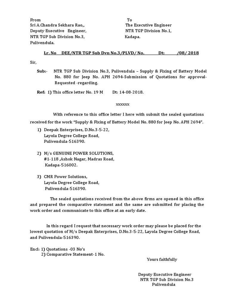 Battery Quotation Submission for Approval | PDF | Business