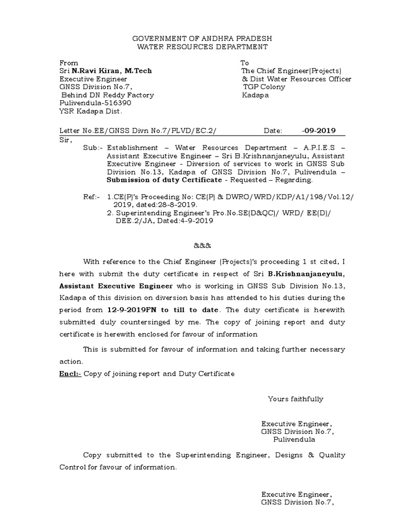 Duty Certificate Letter From EE To CE | PDF | Engineering