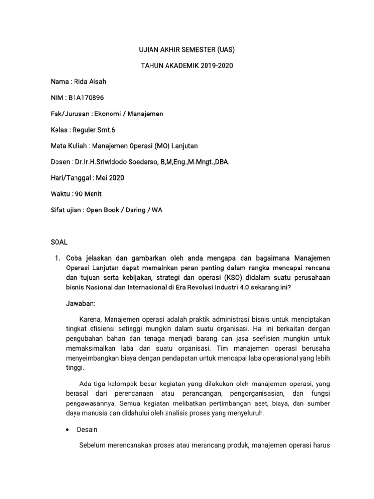 Uas Mo Rida 2020 | PDF