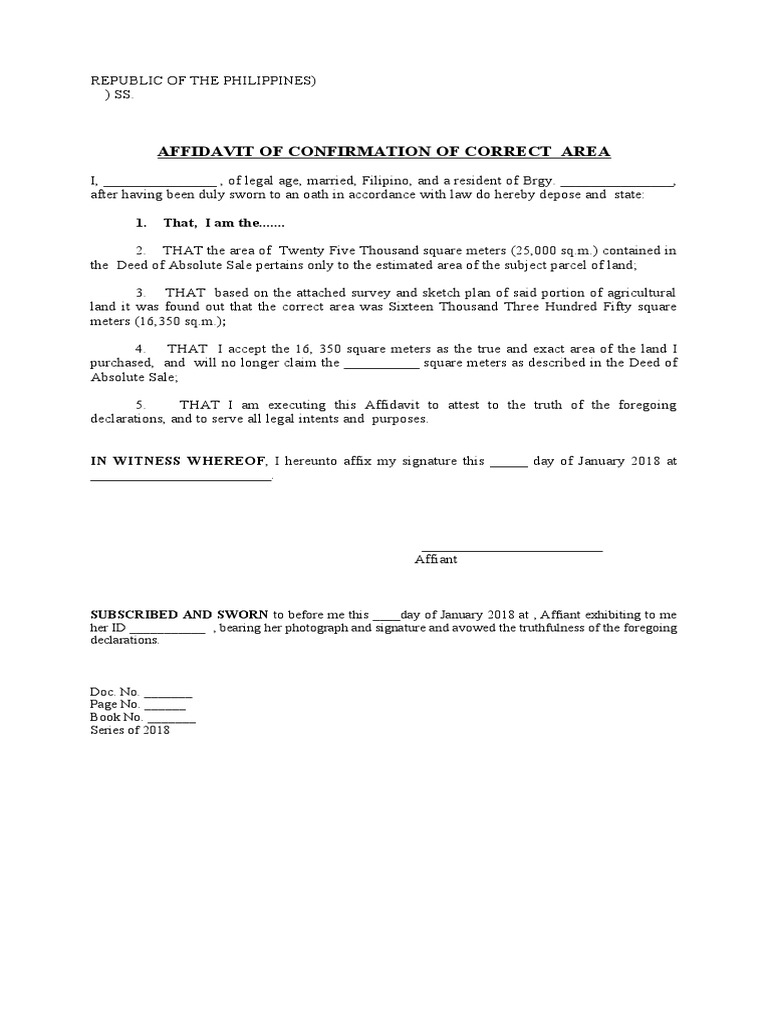 Affidavit of Confirmation of Area | PDF