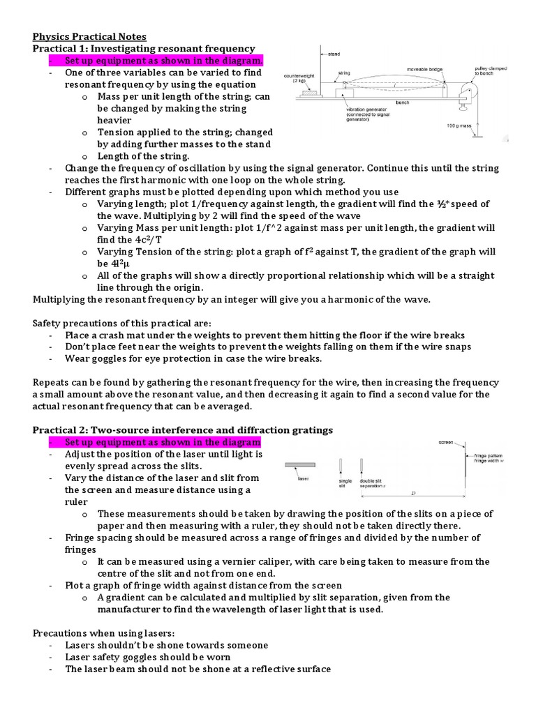 Physics Practical Notes A Level | PDF | Pendulum | Diffraction