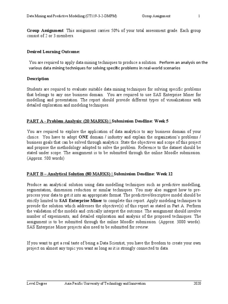 DMPM VD1 Assignment Question and Marking Criteria | PDF | Analytics ...