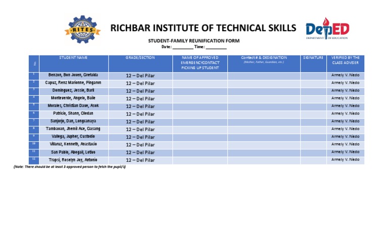 Richbar Institute of Technical Skills: Student-Family Reunification ...