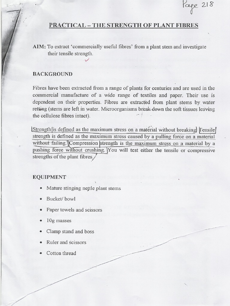Test Plant Fibres' Tensile Strength | PDF | Textiles | Plant Stem