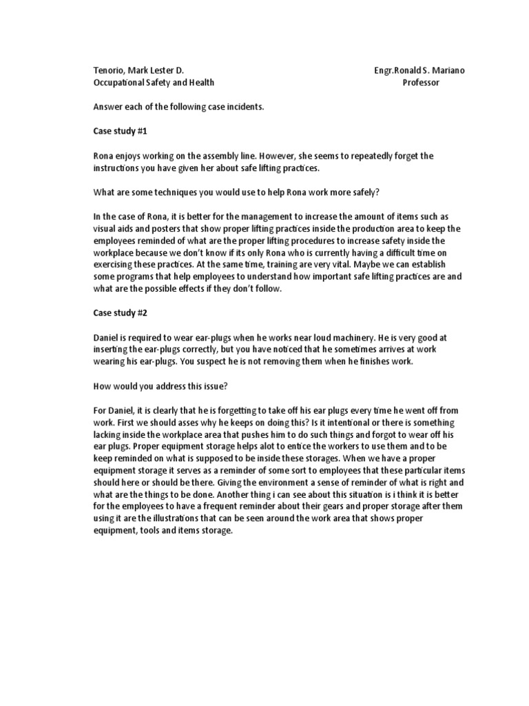 Osh Case Study | PDF | Labour | Business